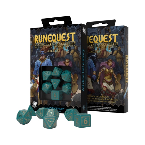 RUNEQUEST TURQUOISE AND GOLD DICE SET
