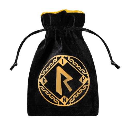 RUNIC BLACK AND GOLDEN VELOUR DICE BAG