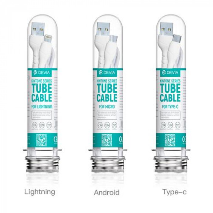 USB Kintone Tube Devia Cable Micro 2.1A bela