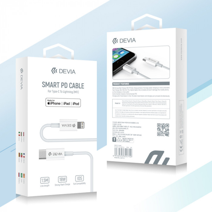 PD Data kabl Devia type-c na lightning crna