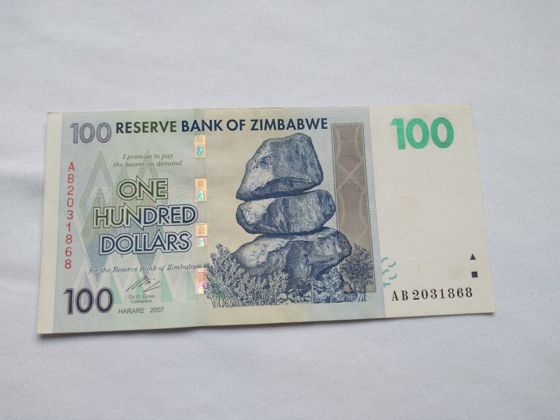 Zimbabve 100 dolara,2007 god.aUNC