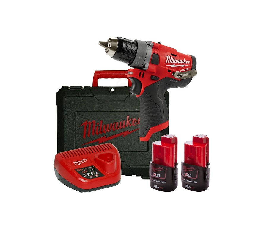 Milwaukee FUEL akumulatorska bušilica M12FDD-202X, 12V/2Ah, 37Nm