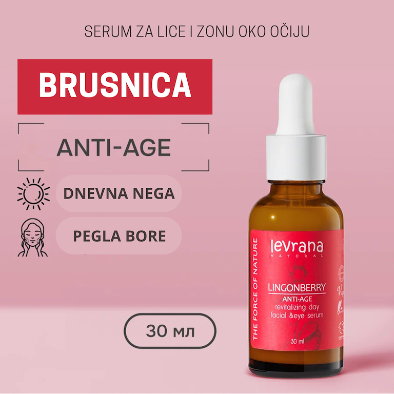 LEVRANA dnevni serum za lice i oči BRUSNICA ANTI-AGE organic certified 30 ml