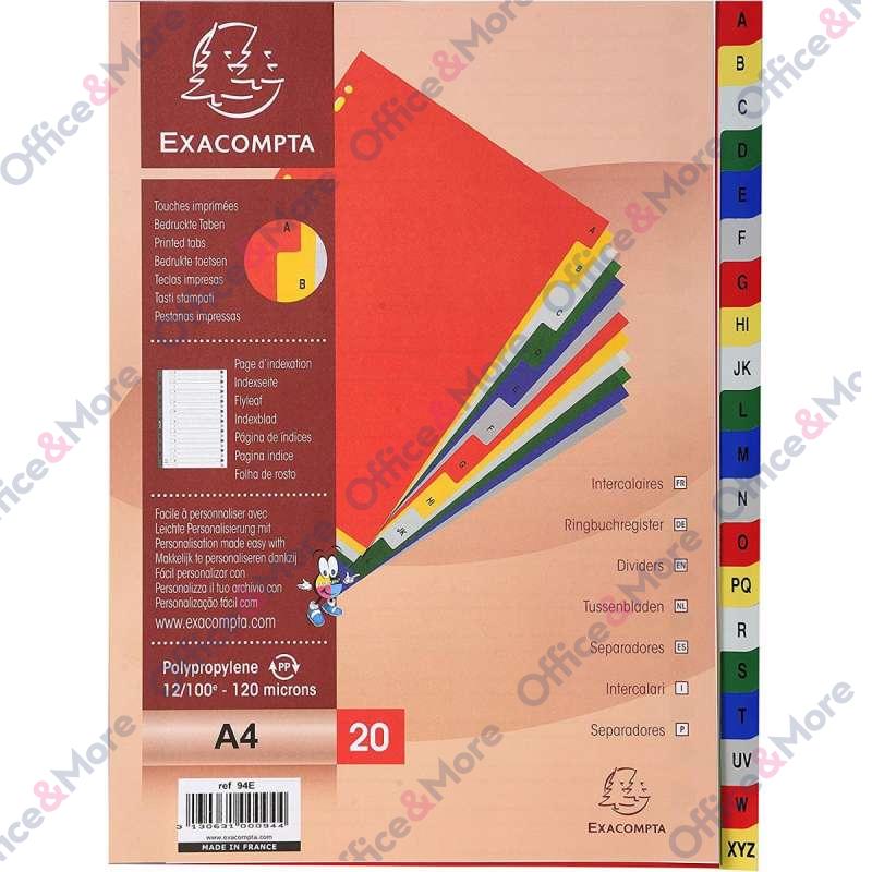 EXACOMPTA PREGRADNI INDEKS PP A4,BOJA, A-Z, 20 LIS