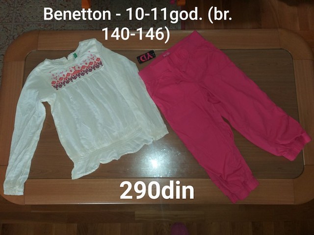 Benetton majica košulja i roze pantalone br. 140 NOVO