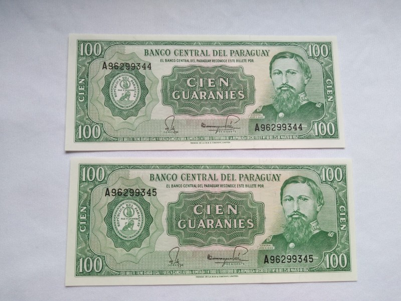 Paragvaj 100 guaranies 1952 god.UNC,vezani brojevi