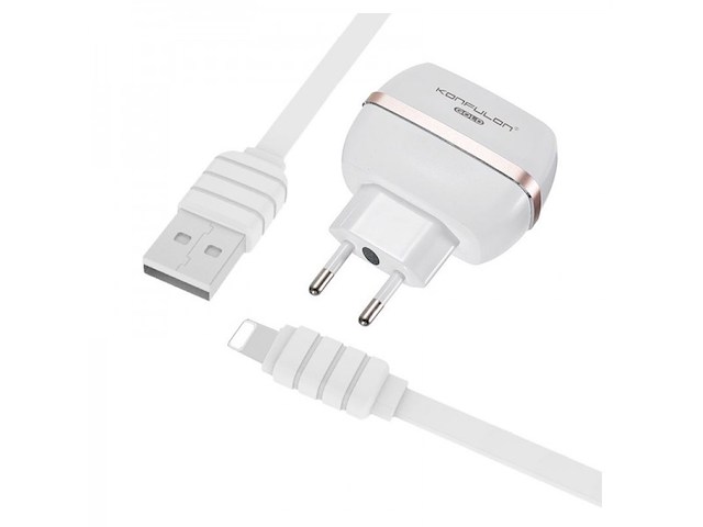 Kucni punjac KONFULON C23+S32A 2xUSB 5V 2.4A sa iPhone lightning kablom beli