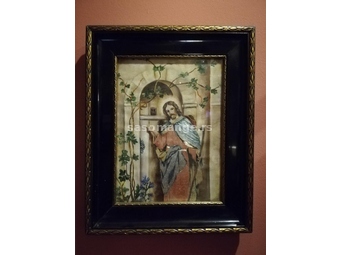 Slika Isusa Hrista kombinovana tehnika ulje i vez svilom