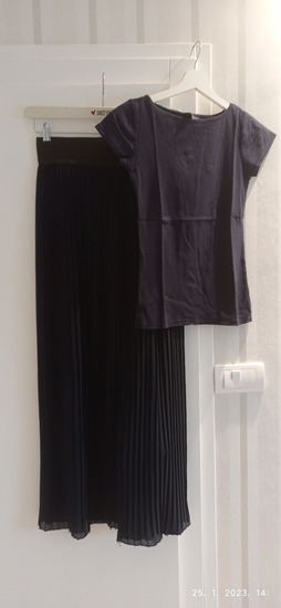 Teget plisirana suknja S M + majica