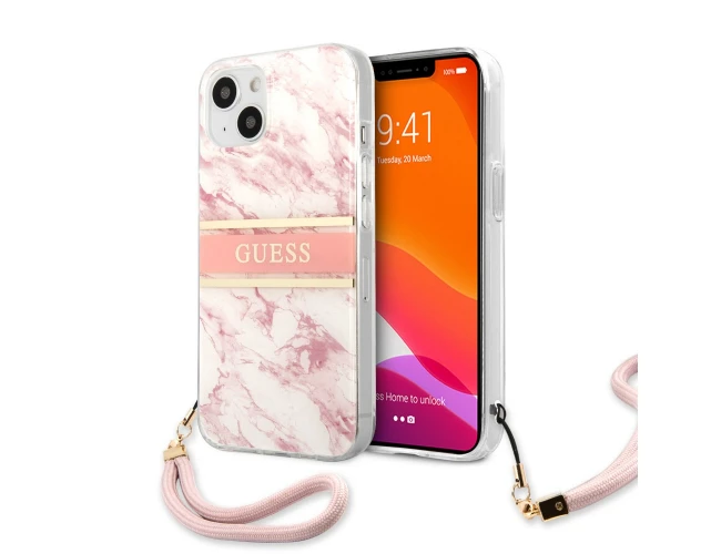 3G Guess Marble Strap (GUHCP13MKMABPI) roze zaštitna maska za iPhone 13 6.1