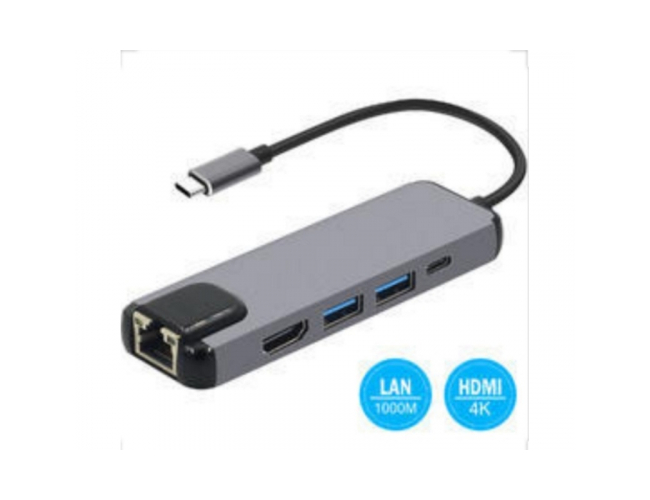 Fast Asia (OST04359) adapter tip C (muški) na HDMI (ženski),RJ-45 (ženski),Tip C (ženski),2x USB3.0 (ženski) sivi