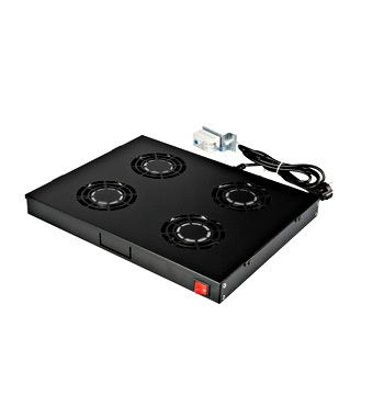 19" Vent. Panel, 4 vent. i analogni termostat, 1HU, RAL9005
Black