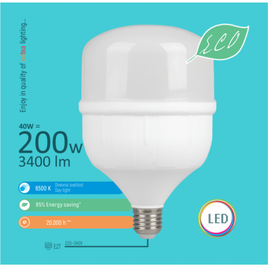 LED SIJALICA 40W 3400LM 6500K ECO 200-240V E27