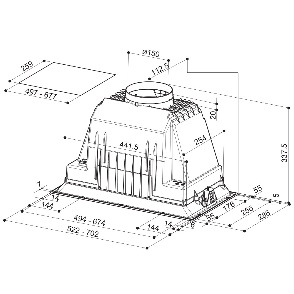 Faber ugradni aspirator INKA PLUS HCS BK A52