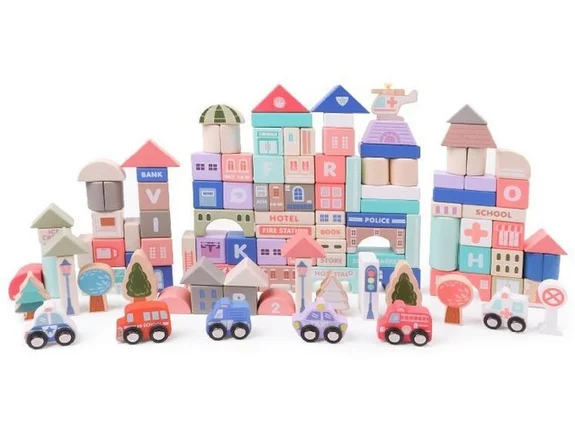 Eco Toys Drvene edukativne kocke City sa podlogom 115 komada HM015220