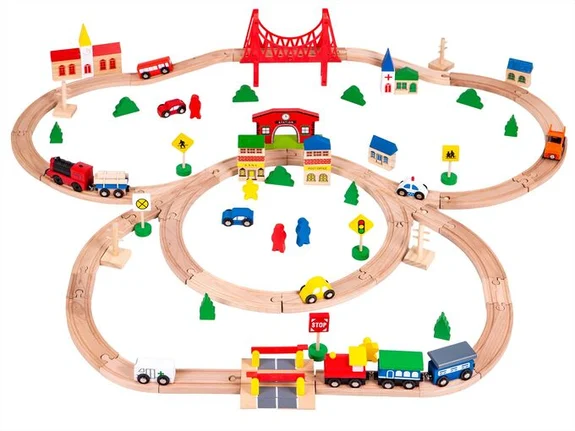 Eco Toys Drveni set železnica na baterije 90 elemenata HM014665