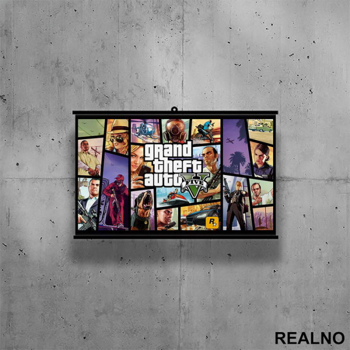 LOGO AND CHARACTERS - CITY - GTA 5 - POSTER SA NOSAČEM