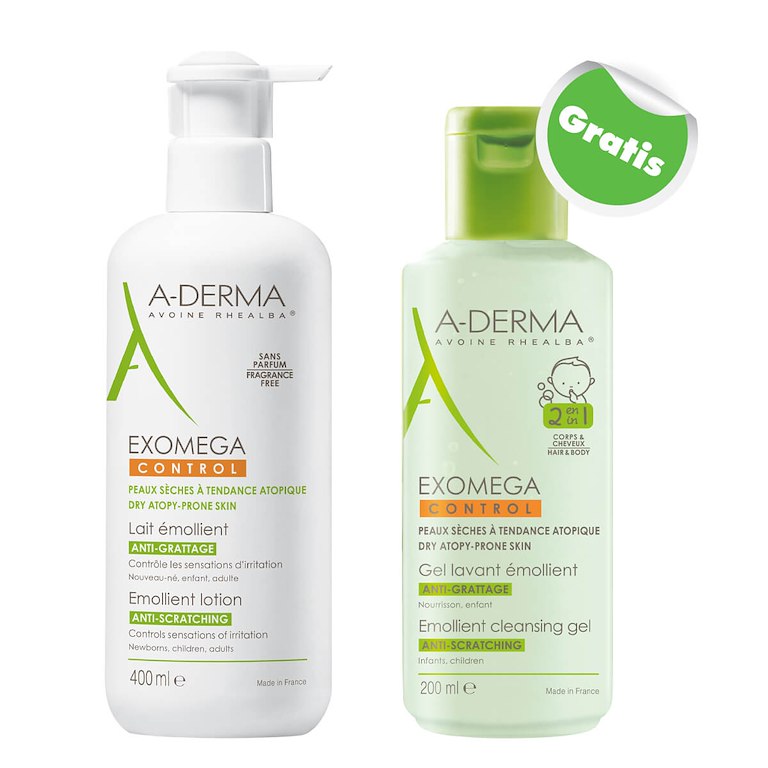 A-Derma EXOMEGA CONTROL mleko (lotion) 400ml + EXOMEGA GEL 2U1 200ml Gratis*