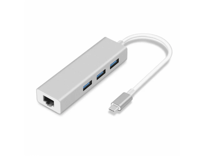 3G (85506) adapter tip C (muški) na 3xUSB 3.0 (ženski),RJ45 (ženski) srebrni