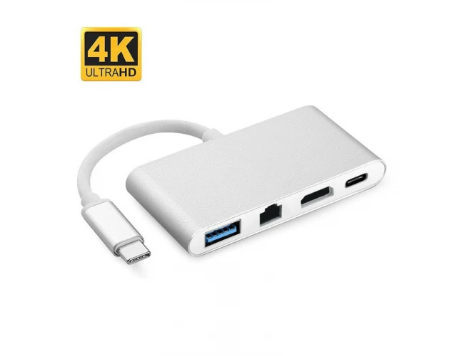 3G (88945) adapter tip C (muški) na HDMI (ženski),USB 3.0 (ženski),RJ45 (ženski) sivi