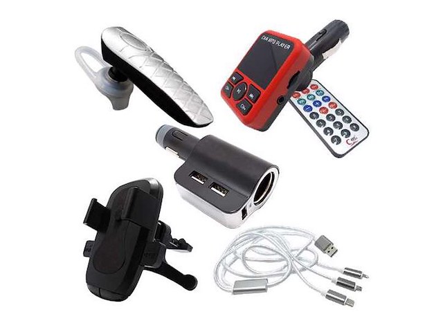 AUTO SET 5 - Držač, punjač, fm, bluetooth, kabl