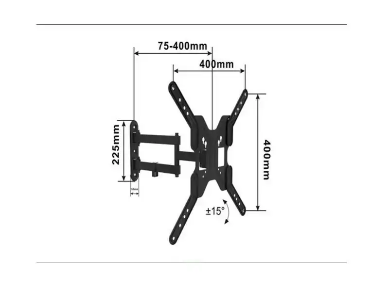 ALPHA NOSAC ZA TV, 26”-55”, DO 45KG, TILT:-20° TO +20°, ROTACIJA: 90°, VESA: 400×400, 70-460MM OD ZIDA