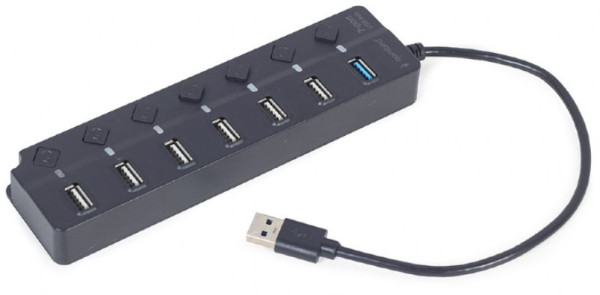 UHB-U3P1U2P6P-01 Gembird 7-port USB hub (1xUSB 3.1 + 6xUSB 2.0) with switches, black