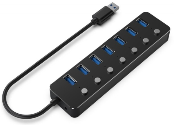 UHB-U3P7P-01 Gembird 7-port USB 3.1 (Gen 1) hub with switches, black