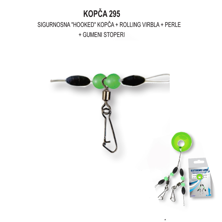 Kopča 295 – Sigurnosna “HOOKED” Kopča + Rolling virbla + Perle+ Gumeni stoperi