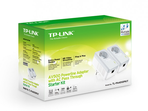 Powerline adapter TP-LINK TL-PA4010P KIT AV600 600Mbps Homeplug AV uticnica 300m