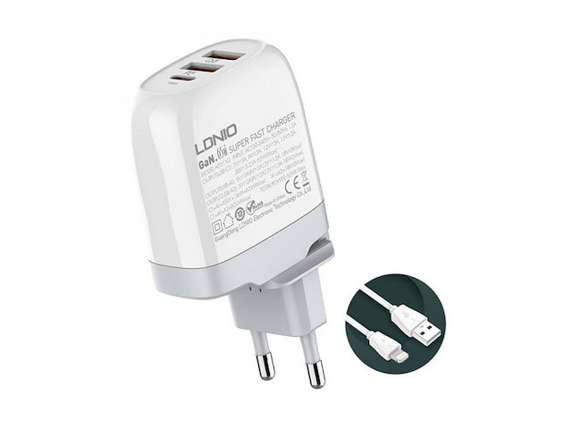 Kucni punjac LDNIO A3511Q PD, QC4+, QC3.0, PPS, 65W USB na Lightning