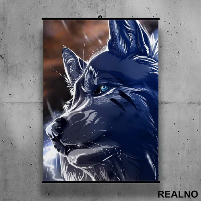 WOLF AND RAIN - VUK - ŽIVOTINJE - POSTER SA NOSAČEM