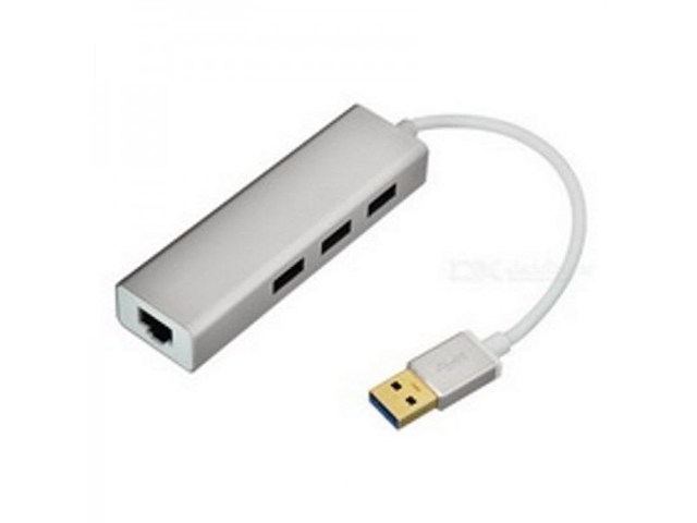 Fast Asia USB 3.0 - HUB 3port + RJ45 (ž) siva