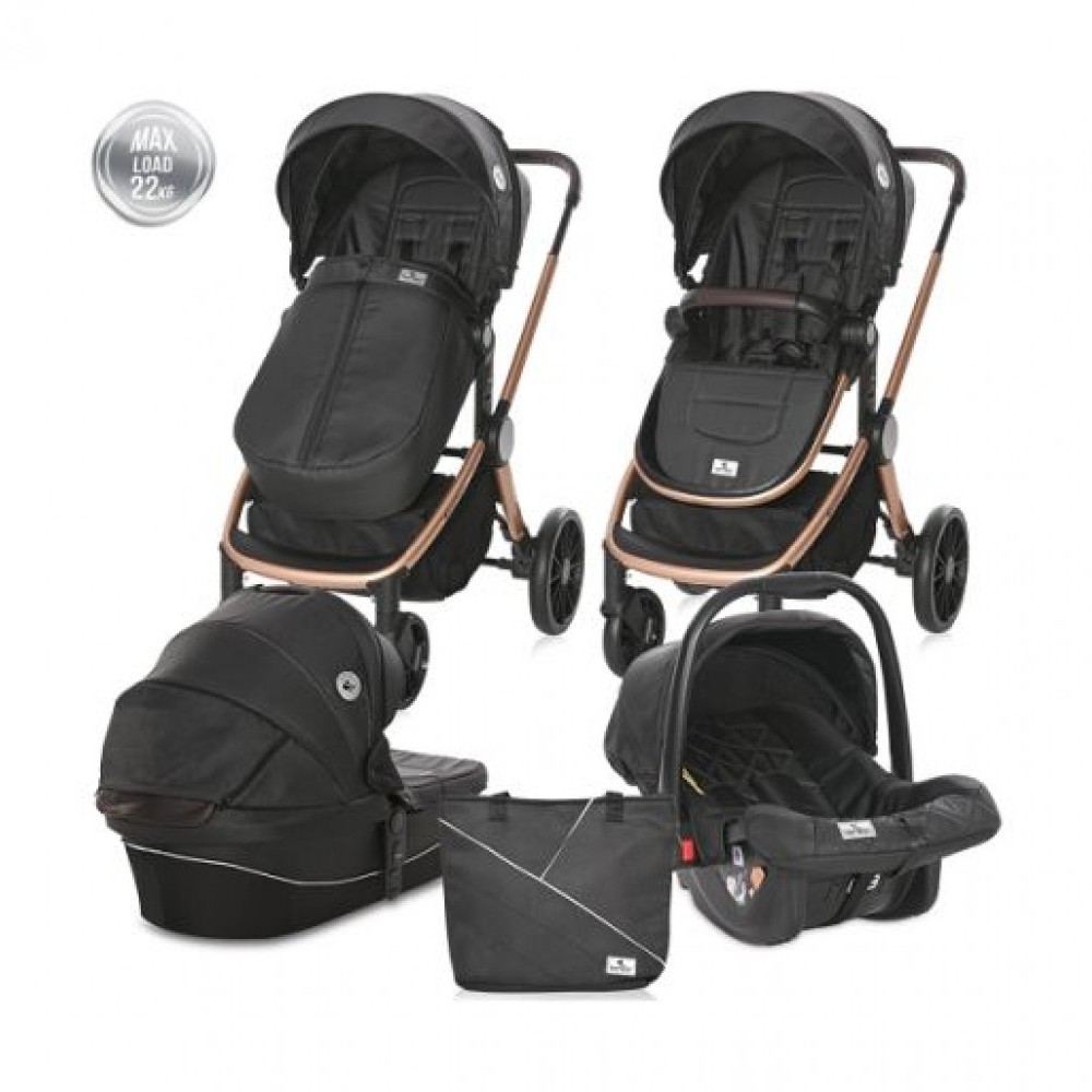 Lorelli Kolica za bebe Ramona Luxe Black 3u1 (korpa+sportsko sedište+autosedište)