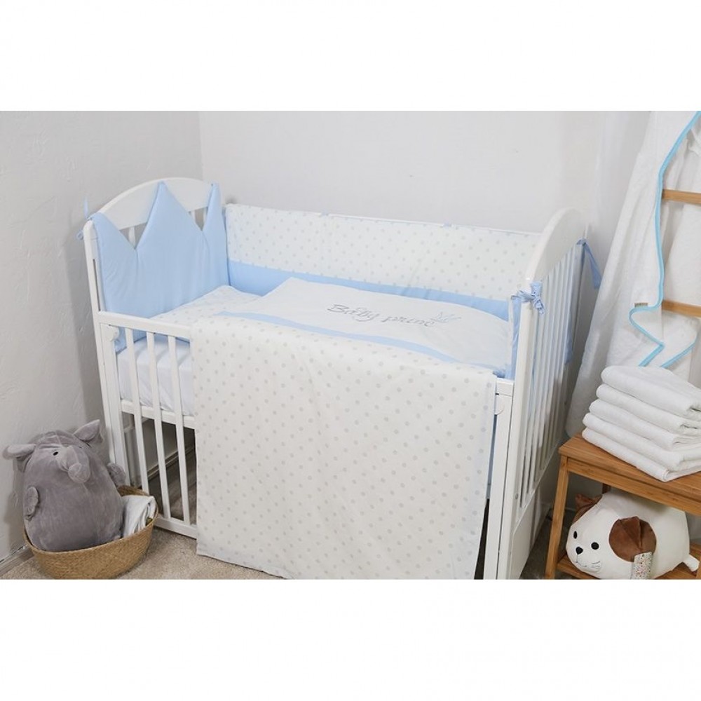 Bebi posteljina sa ogradicom Krunica plava