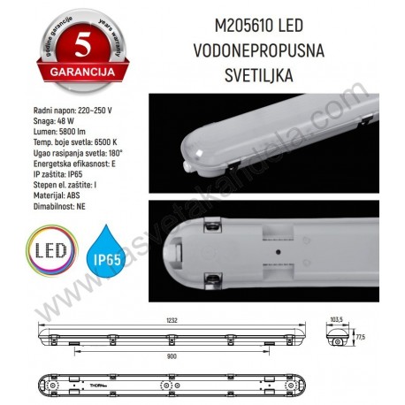 LED vodonepropusna svetiljka M205610 48W 6500K integrisana