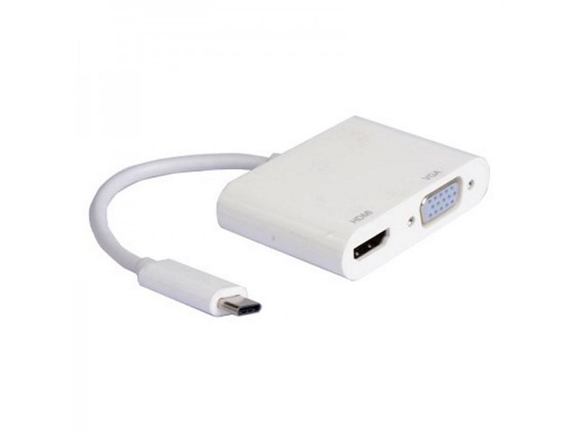 E-green Adapter USB 3.1 tip C (M) - HDMI + VGA (F) beli