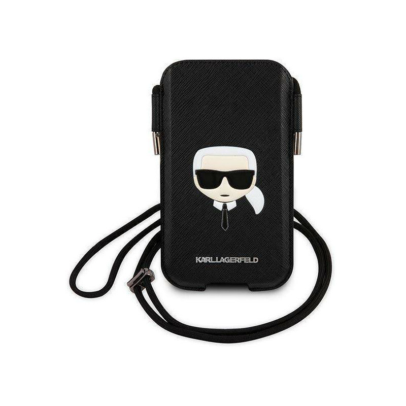 Maskica Karl Lagerfeld Pouch Pu Saffiano Karl Head Large za telefone do 6,7″ crna ( KLHCP12LOPHKHK)
