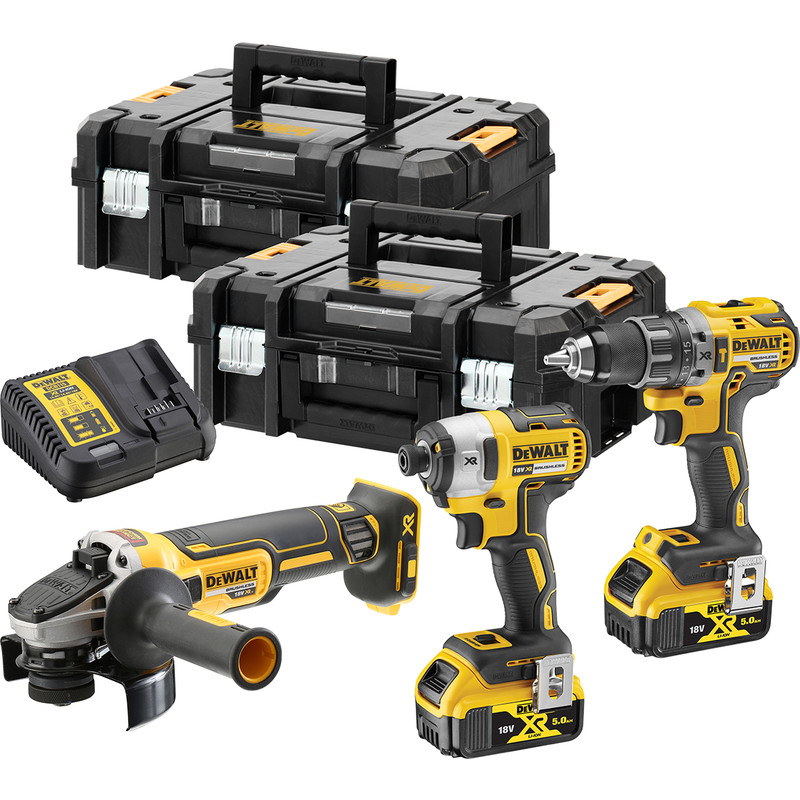 DeWalt akumulatorski set DCK384P2T – akumulatorska udarna bušilica DCD796 + akumulatorski udarni odvijač DCF887 + akumulatorska ugaona brusilica DCG405