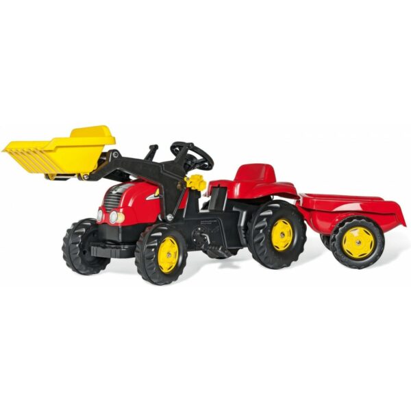 023127 Traktor Rolly kid sa utovarivačem i prikolicom, crveni