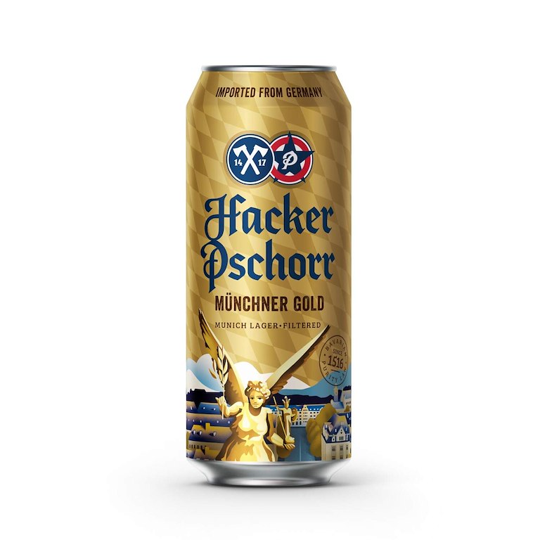 Hacker Pschorr pivo minhensko zlatno 0,5l can hacker pschorr