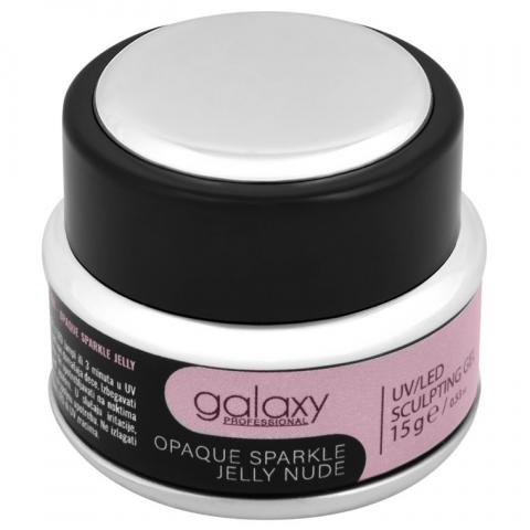 Gradivni kamuflažni gel za nadogradnju noktiju GALAXY UV/LED Opaque Sparkle Jelly Nude 15g