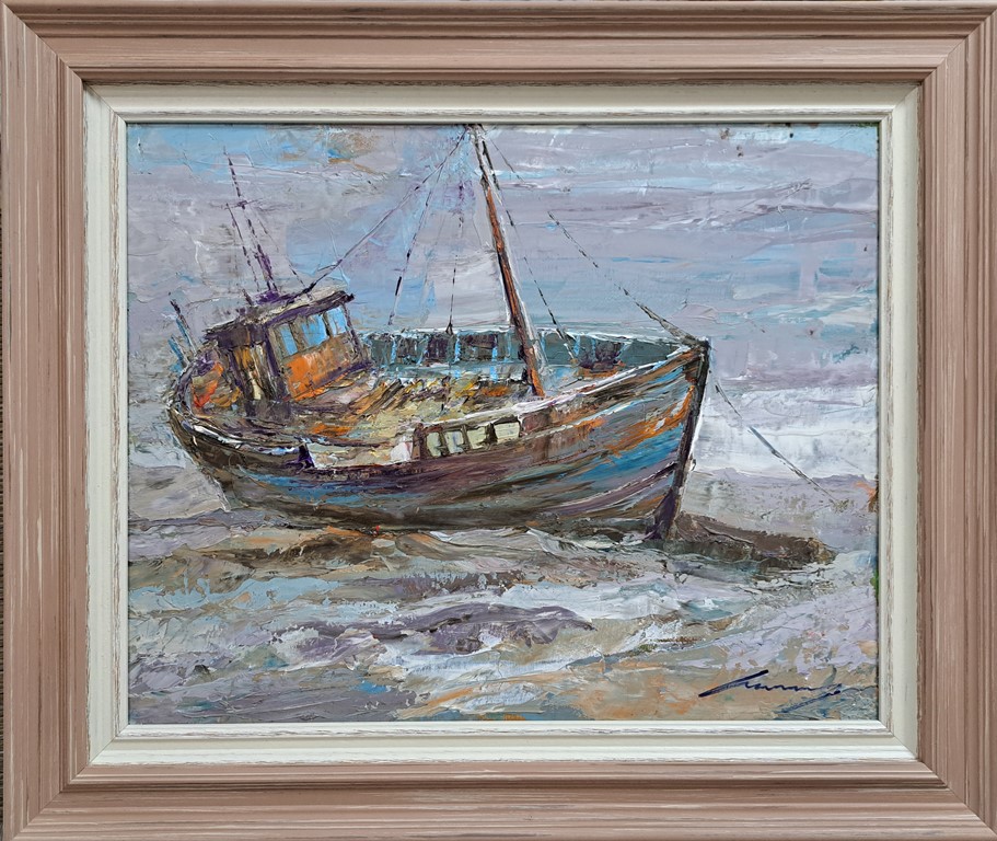 Brod IV, ulje na platnu, Ivan Vanja Milanovic, sa 62×52 cm, bez 50×40 cm, sertifikat, 130 evra