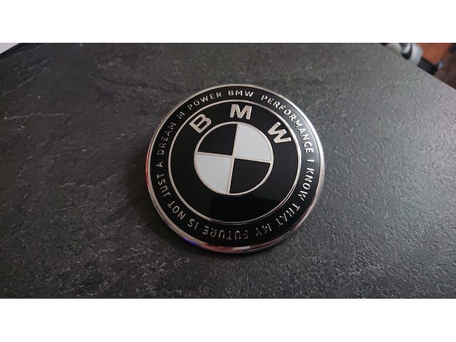 NOVO BMW znak 82mm 50 years M KITH CRNI