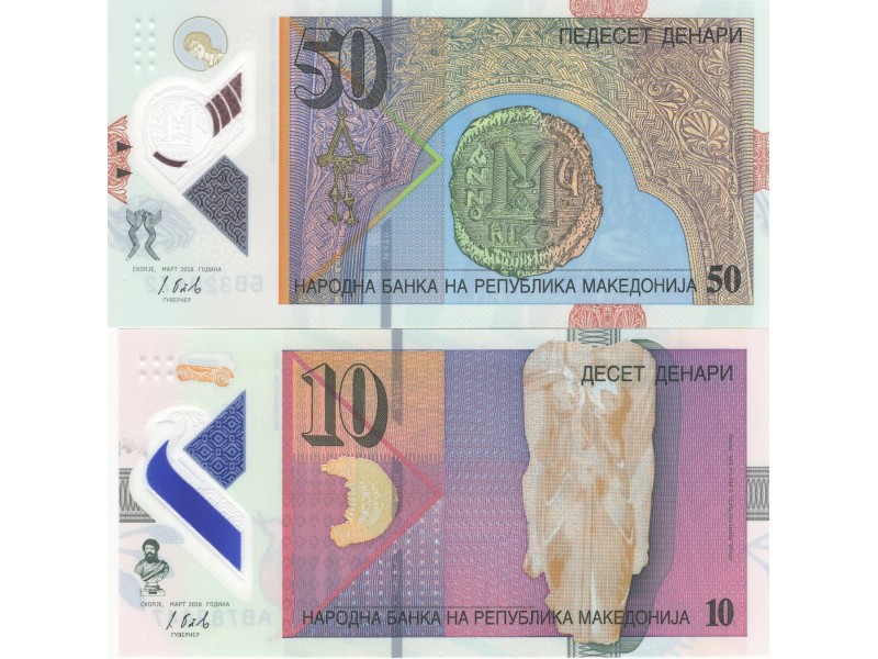 MAKEDONIJA 10 i 50 Denara 2018 UNC, Polymer