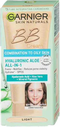 GARNIER SKIN NATURALS
Hyaluronic Aloe All-In-1 BB krema za mešovitu i masnu kožu – light, 50 ml