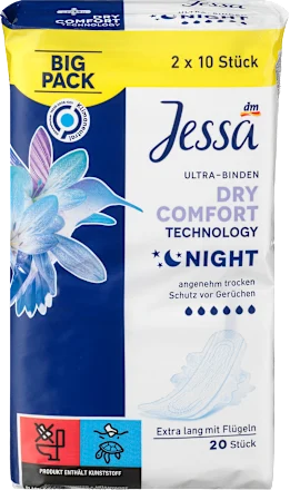 Jessa
Noćni ulošci – ekstra dugi s krilcima ultra, 20 kom