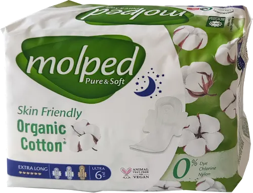 molpedPure&Soft Night, Organic Cotton, higijenski ulošci, 6 kom