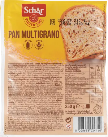 Schär
PAN MULTIGRANO- hleb bez glutena, 10 kriški, 250 g