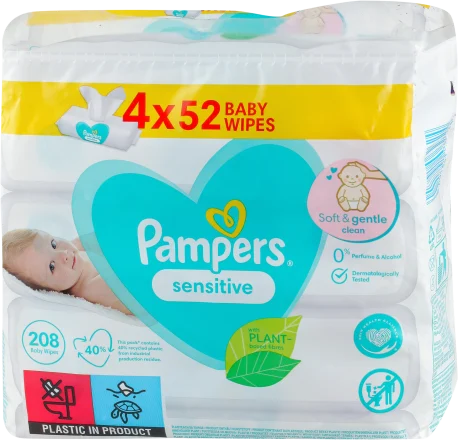 Pampers sensitive
sensitive, vlažne maramice, 4x52kom., 208 kom